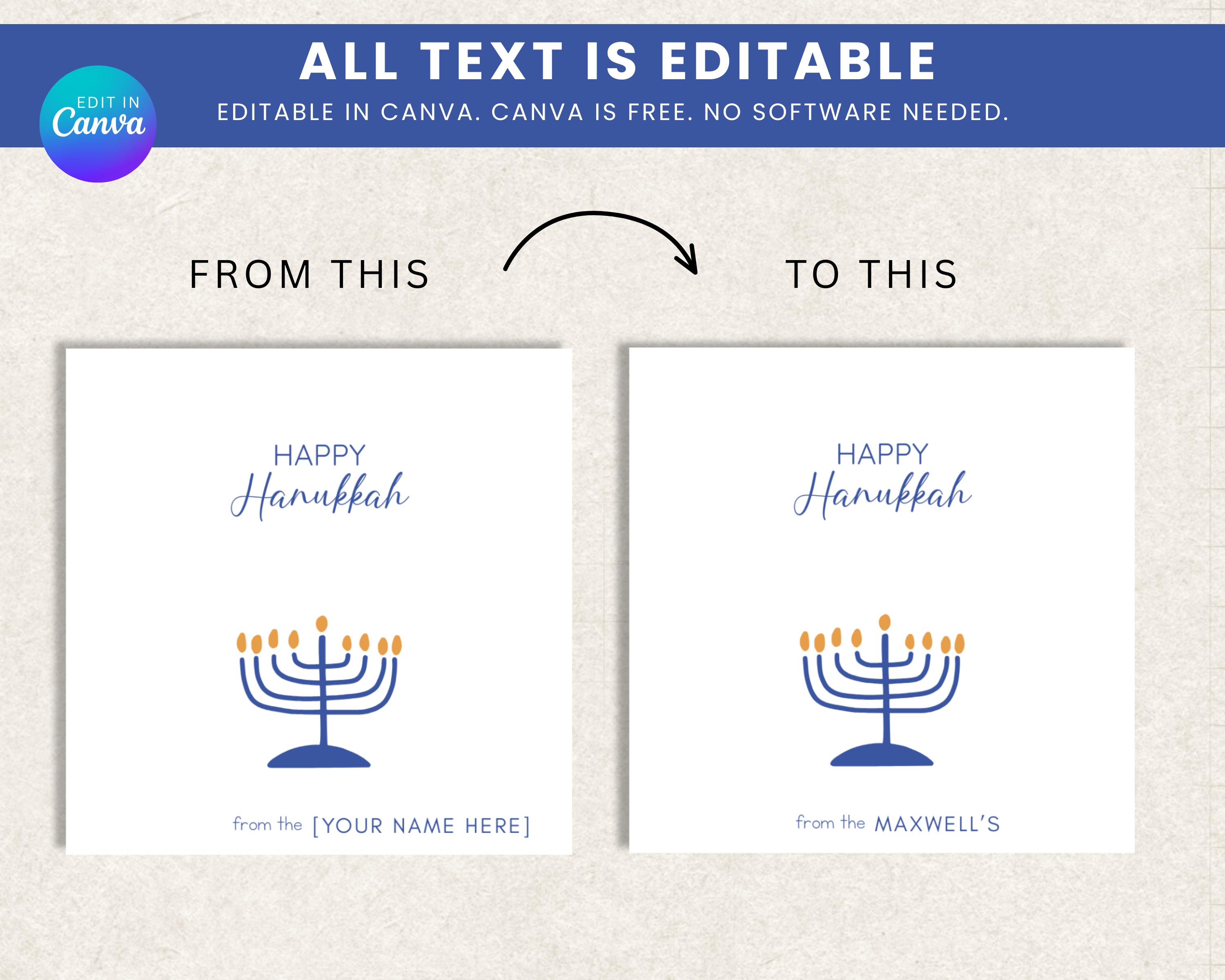 Printable Hanukkah Gift Tag Template | Minimalist Chanukah Personalized ...