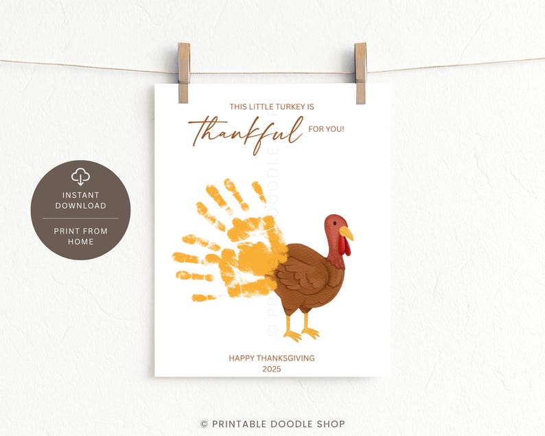 Thankful Turkey Handprint Art Printable - Thanksgiving Craft Activity ...