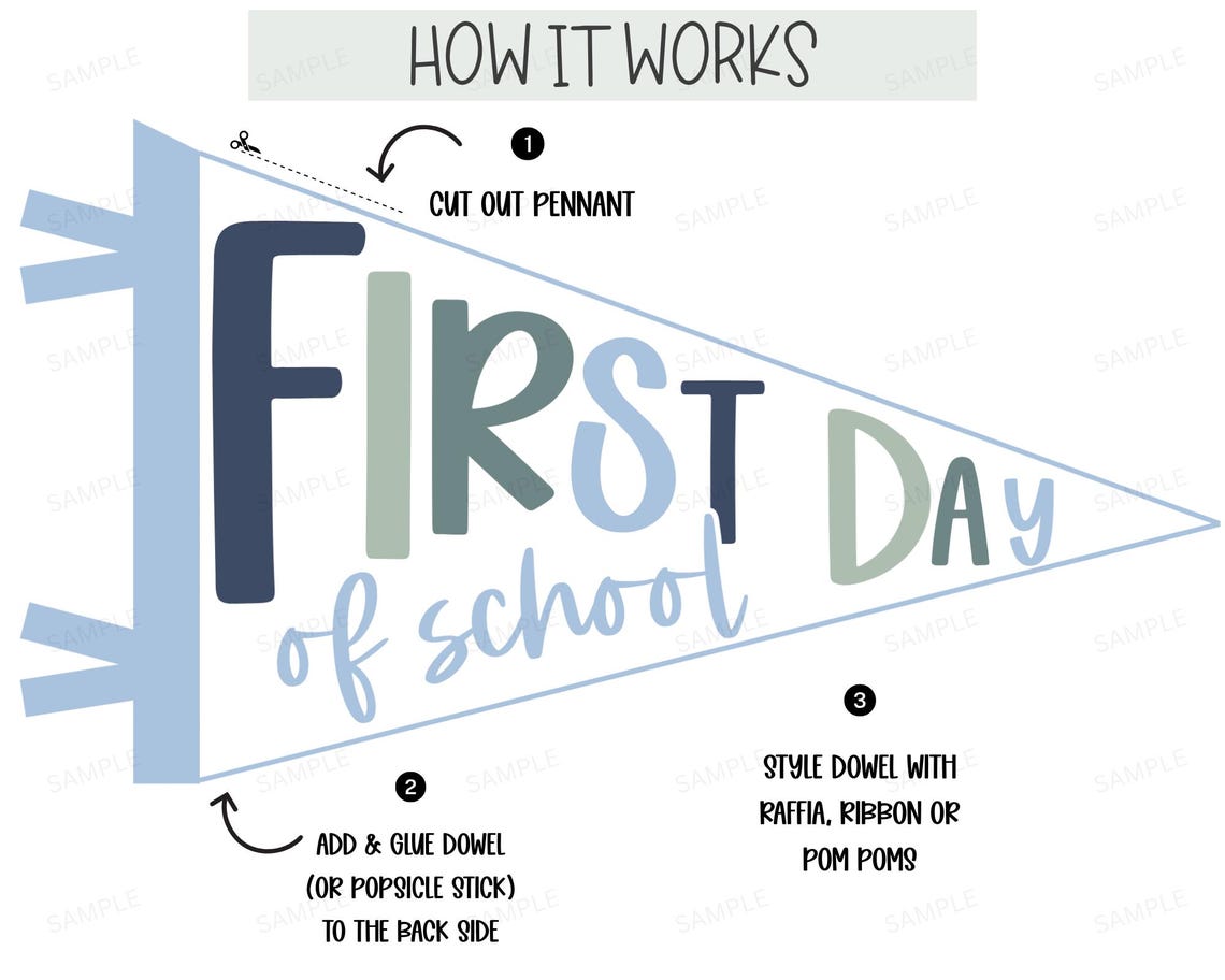 First Day of School Flag, Printable Back to School Pennant Flag, First ...