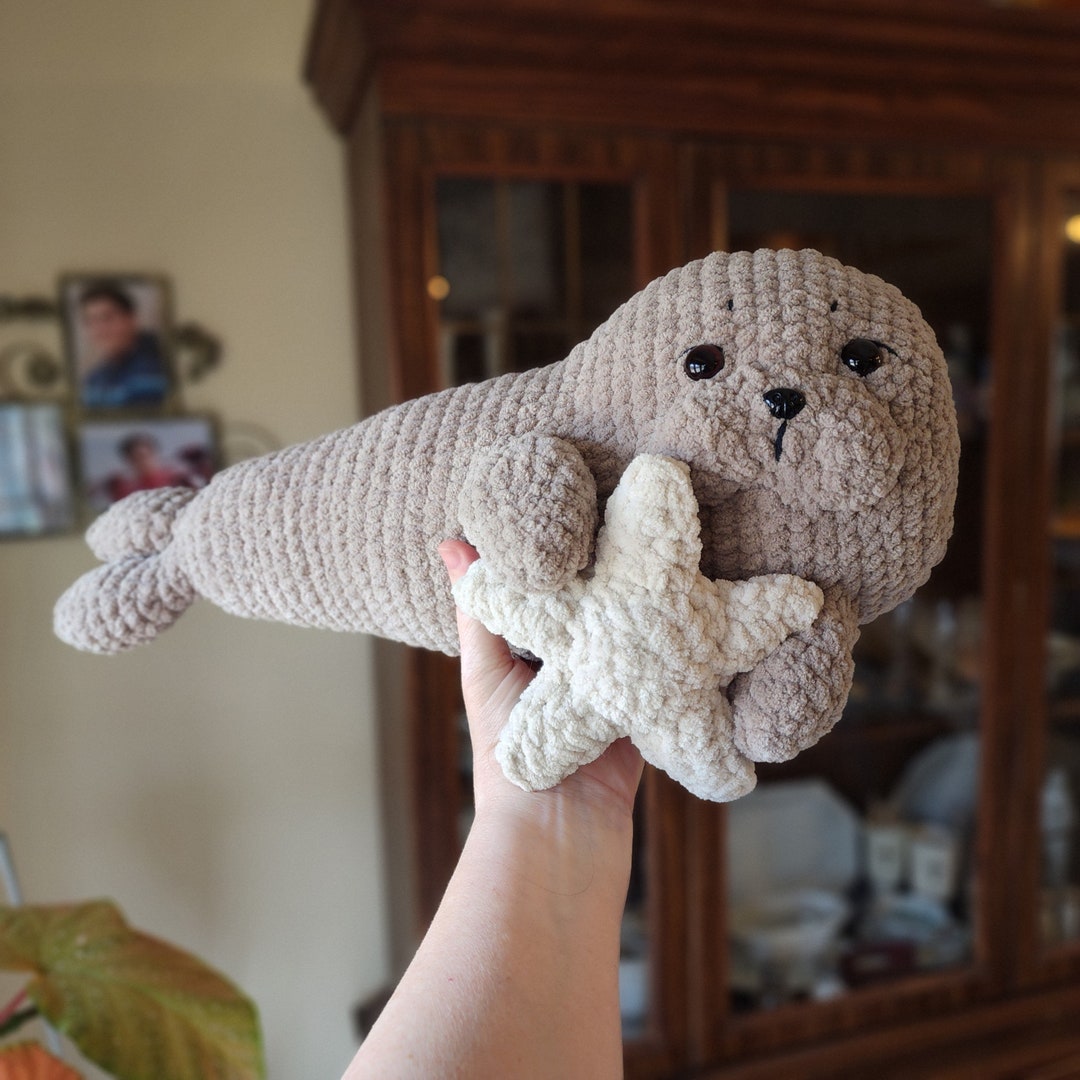 Puffy Seal Stuffed Animal Plush Softee With Starfish Handmade by Kaylen ...