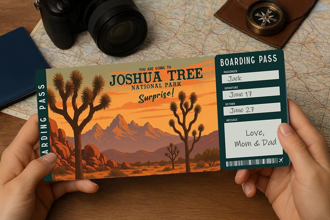 Surprise Trip Boarding Pass – Printable Travel Ticket to JOSHUA TREE ...
