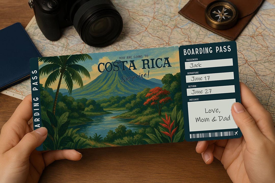 Surprise Trip Boarding Pass – Printable Travel Ticket to COSTA RICA ...