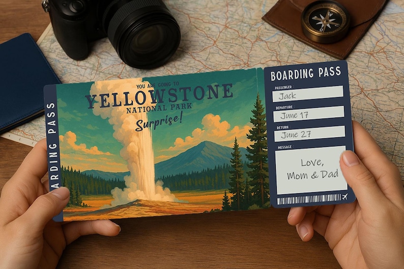 Surprise Trip Boarding Pass – Printable Travel Ticket to YELLOWSTONE ...
