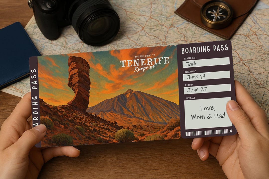 Surprise Trip Boarding Pass Printable Travel Ticket To Tenerife 1057