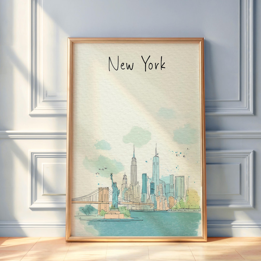 New York Watercolor Travel Poster | Digital Download Wall Art | Minimal ...