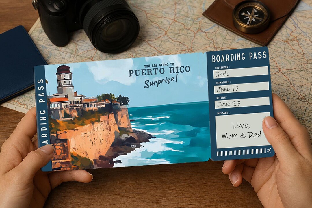 Surprise Trip Boarding Pass – Printable Travel Ticket to PUERTO RICO ...