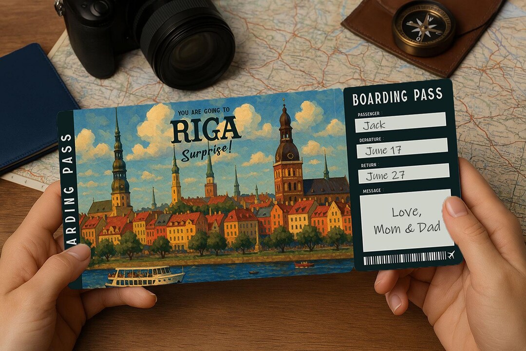 Surprise Trip Boarding Pass – Printable Travel Ticket to RIGA | Travel ...