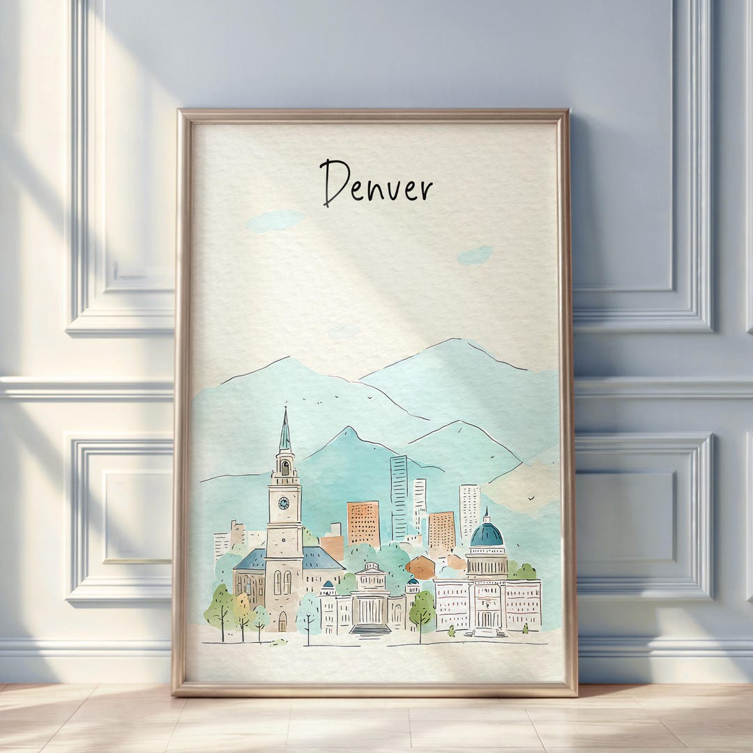 Denver Watercolor Travel Poster | Digital Download Wall Art | Minimal ...