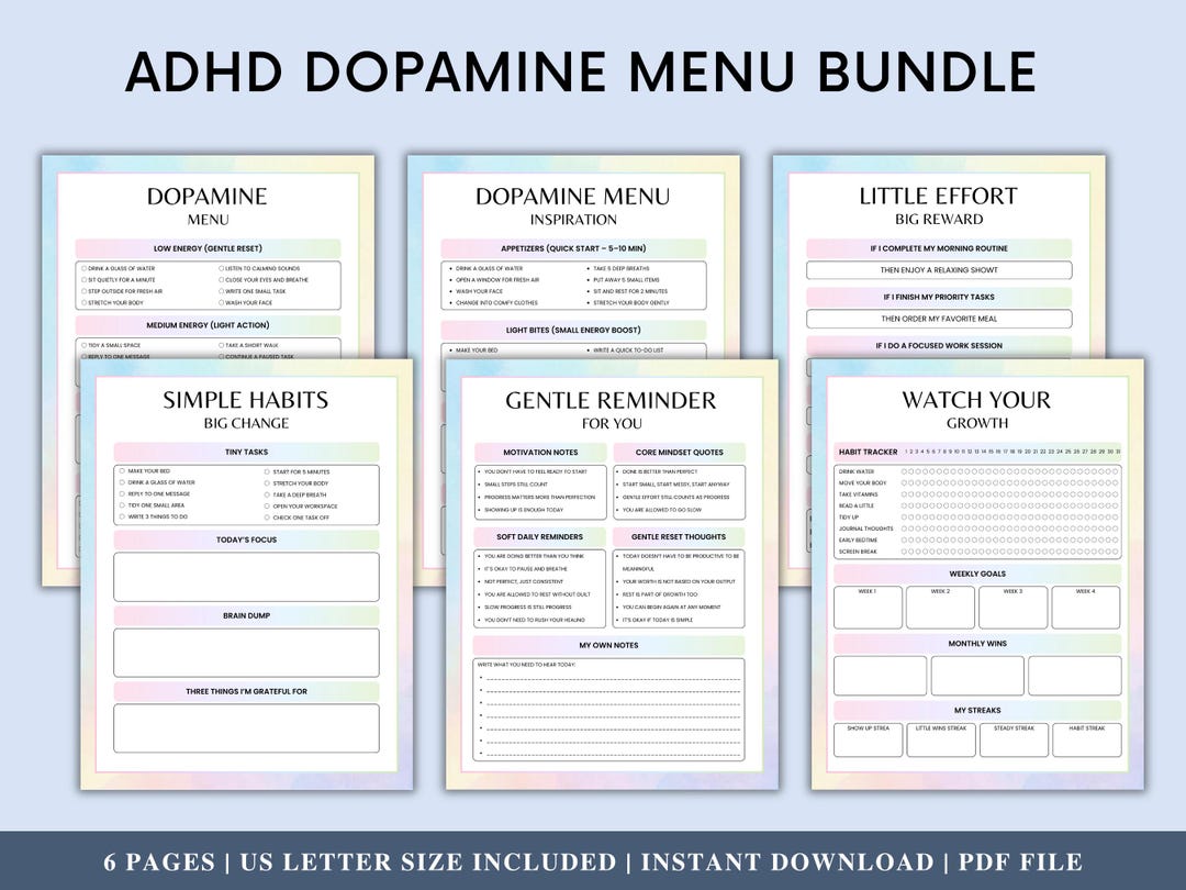 Dopamine Menu ADHD Printable | Neurodivergent Planner Habit Tracker ...