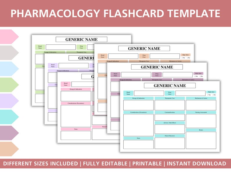 Pharmacology Flashcard Template, Nursing Drug Study Cards Printable ...