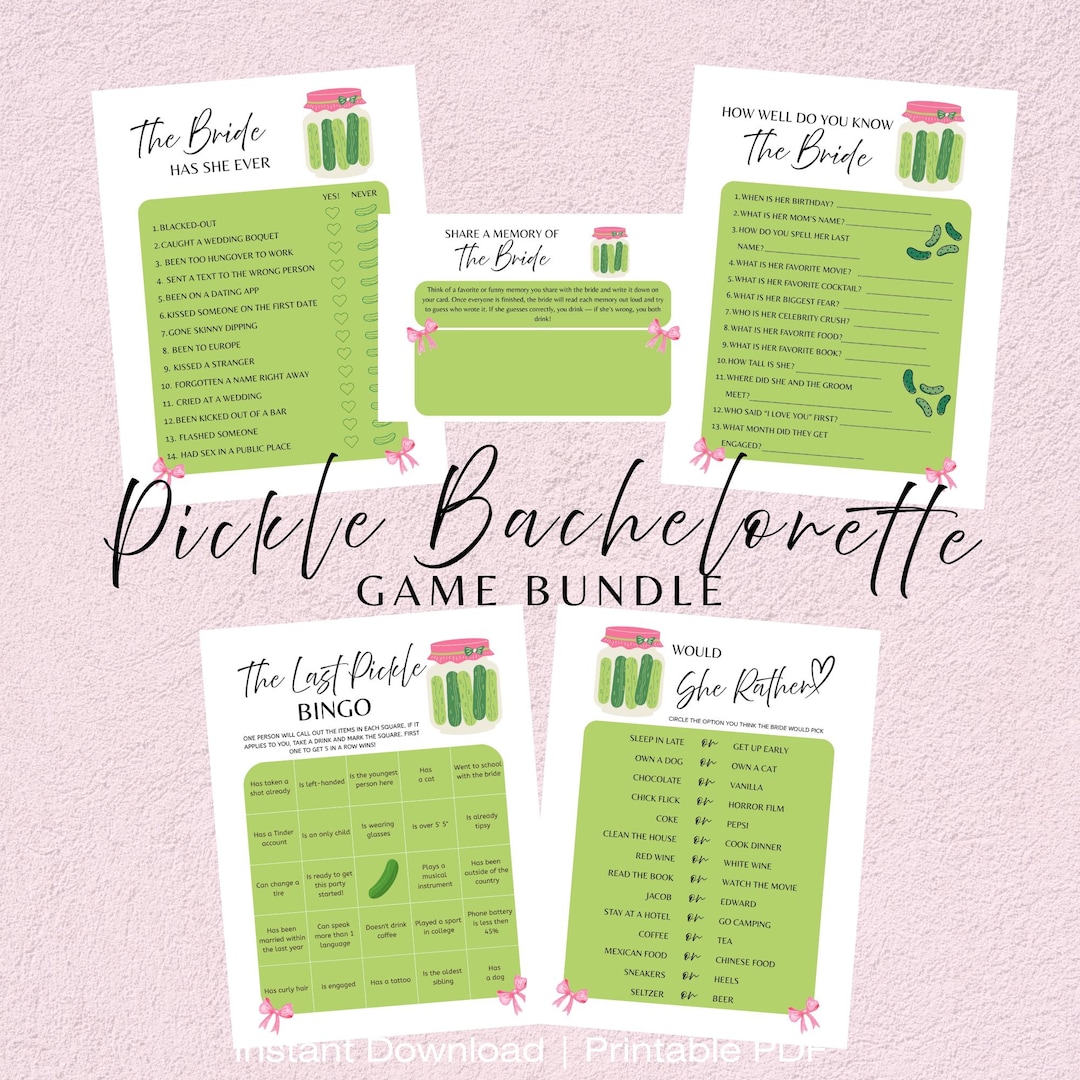 The Last Pickle She’ll Ever Tickle Bachelorette Party Game Bundle ...