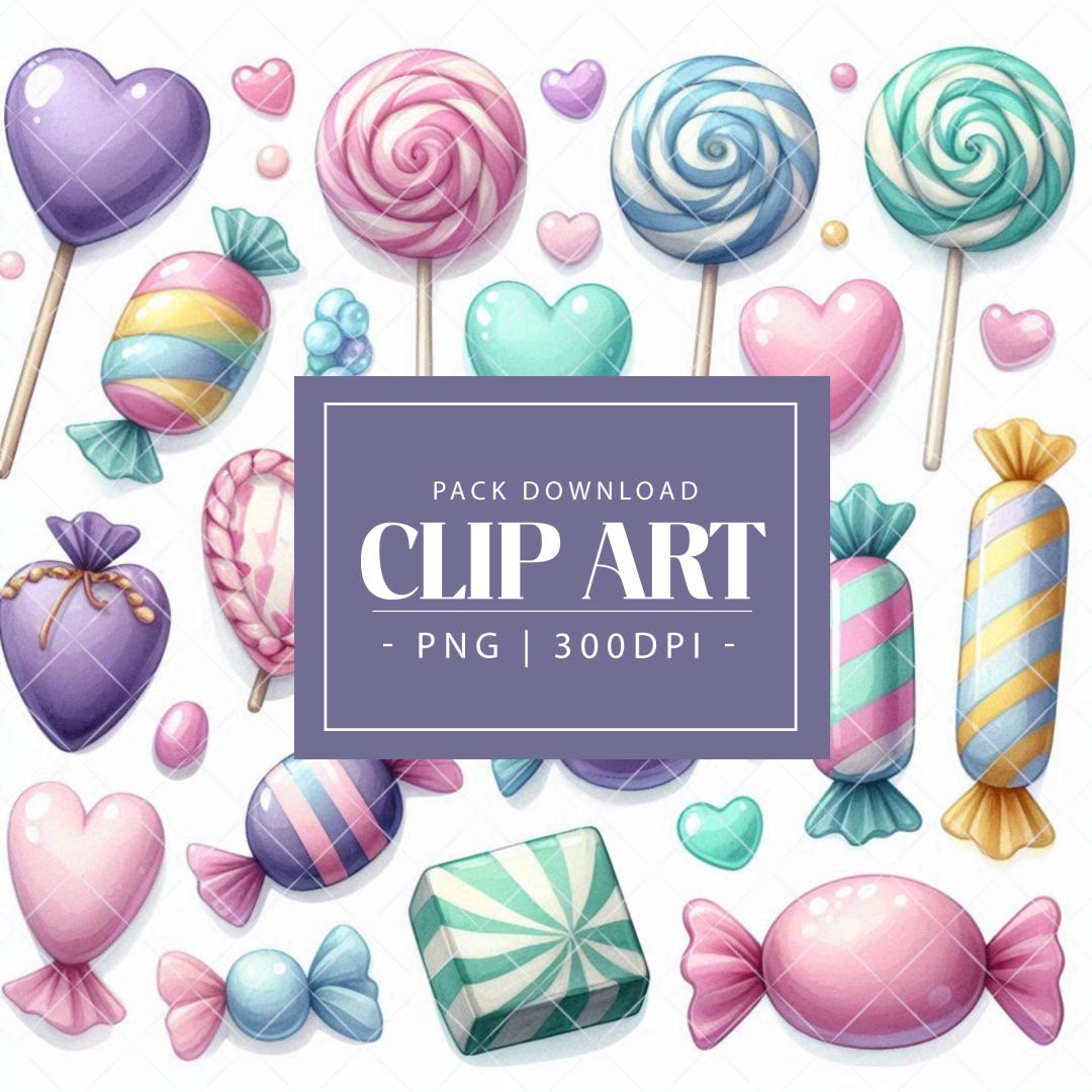 Watercolor Candy Clipart Set – Hand-painted Pngs – Lollipops, Wrapped ...