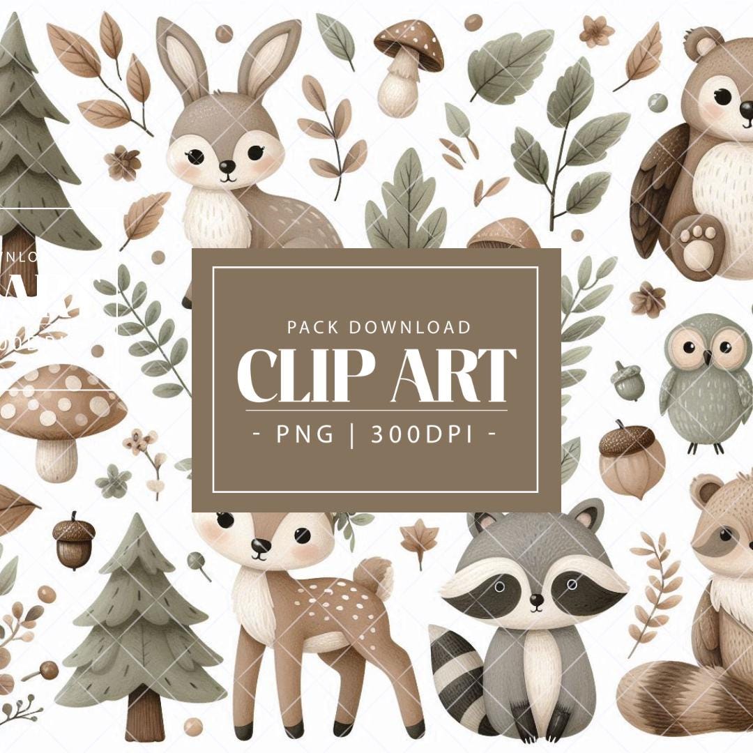 Baby Forest Animals Clipart | Watercolor Woodland Nursery PNG | Autumn ...