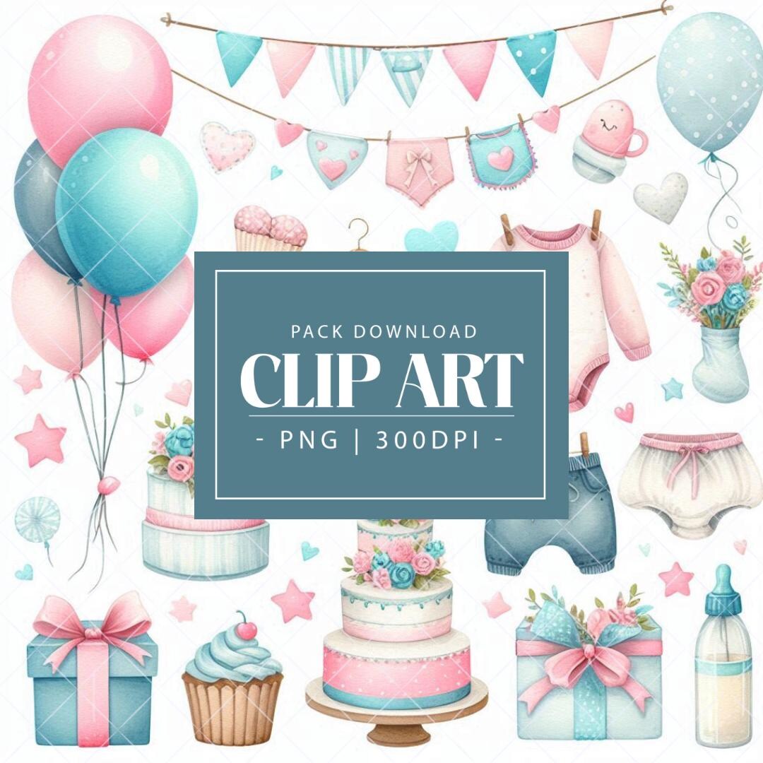 Baby Shower Clipart Watercolor PNG | Pastel Baby Shower Decorations ...