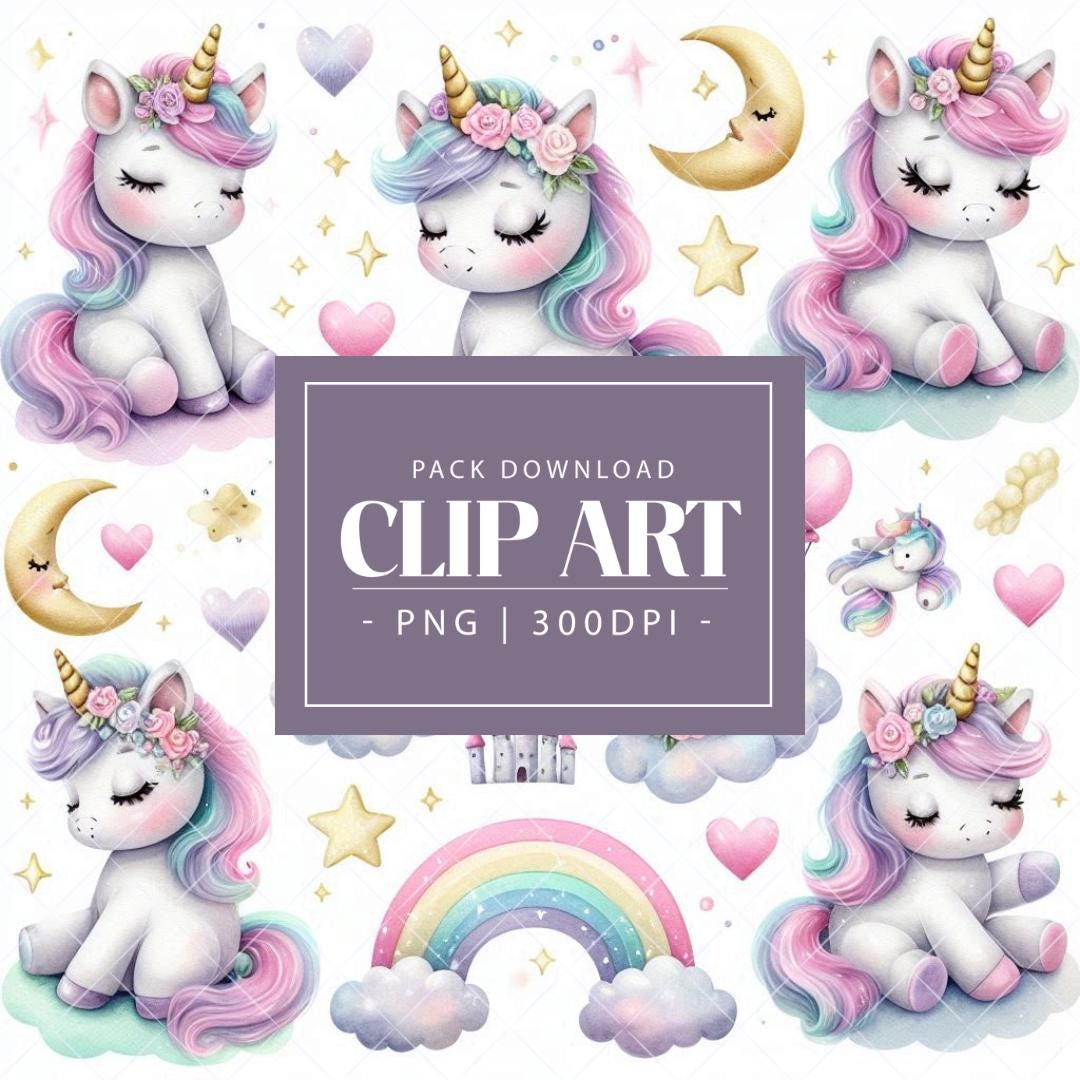 Magical Baby Unicorns Clipart Set – PNG Elements – Watercolor Unicorns ...