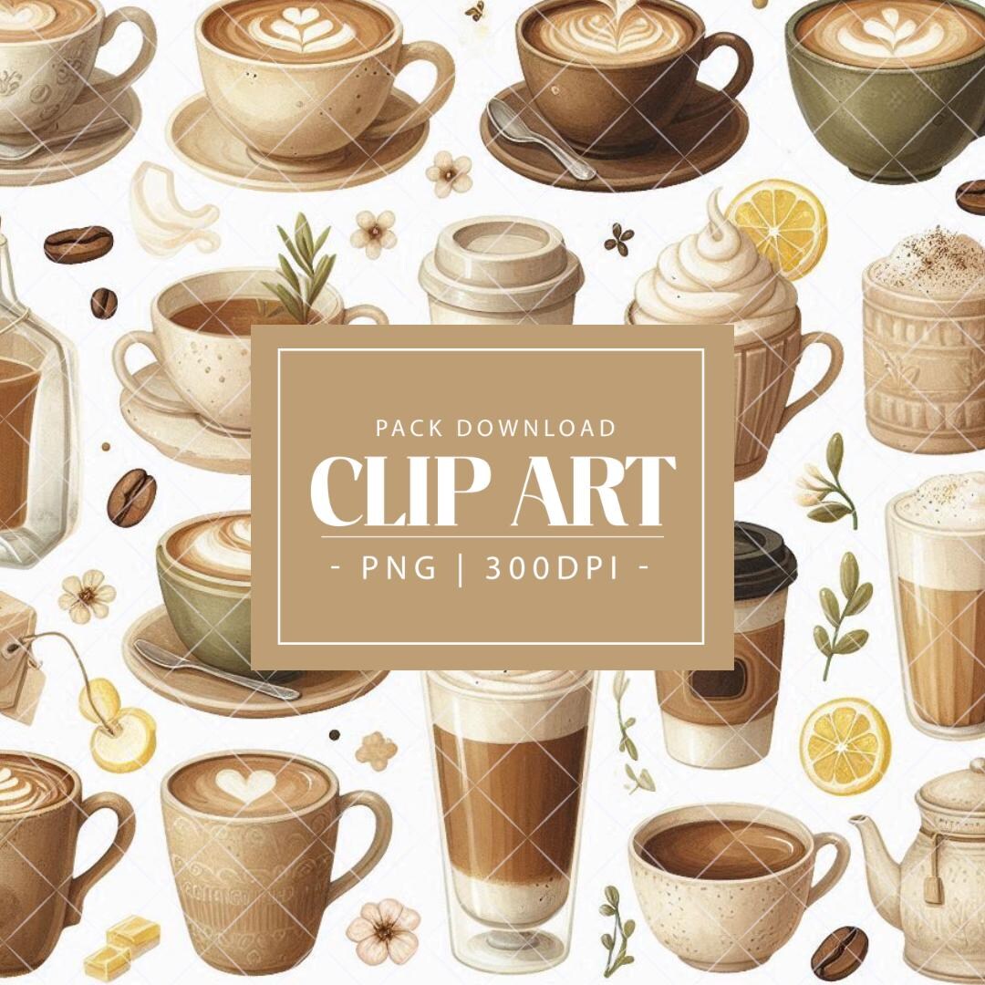 Watercolor Tea & Coffee Clipart Set –pngs– Mugs, Teacups, Latte Art ...