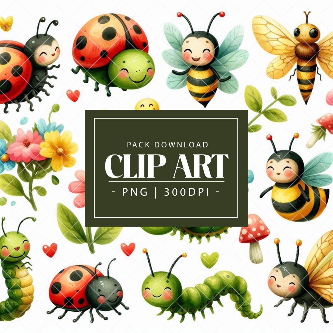 Watercolor Baby Insects Clipart Set – Cute Hand-painted Bugs Garden ...