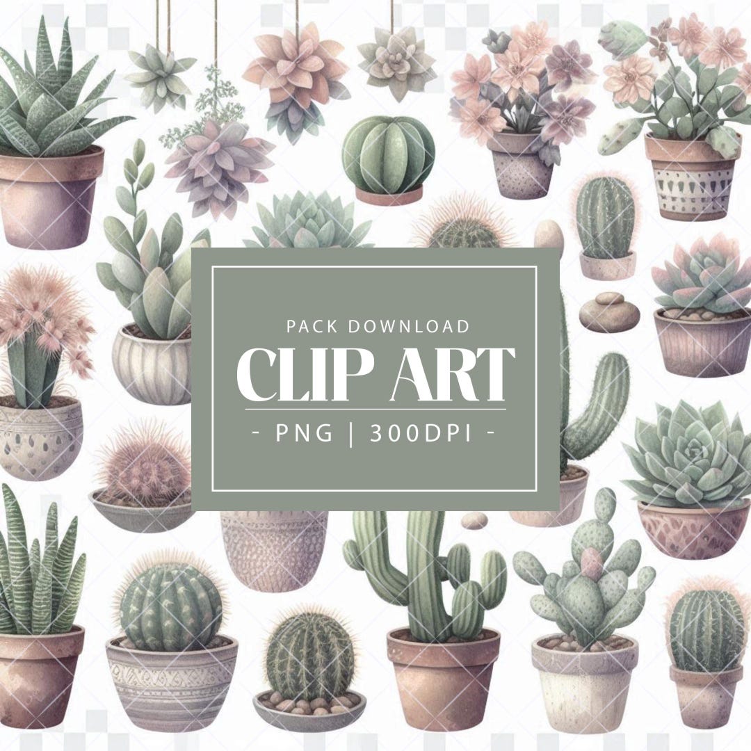 Succulent Watercolor Clipart – Cactus & Plant Pngs | Boho Planner ...