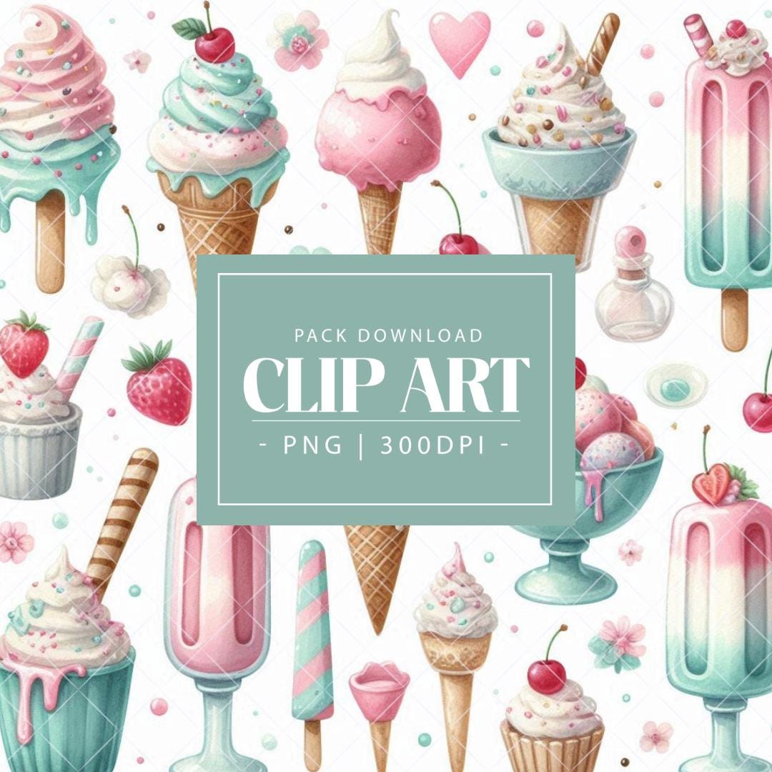 Watercolor Ice Cream Clipart Set – Summer Treats Pngs – Hand-painted ...