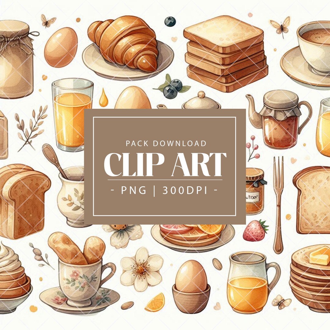 Watercolor Breakfast Clipart Set – Hand-painted Morning Food Pngs ...