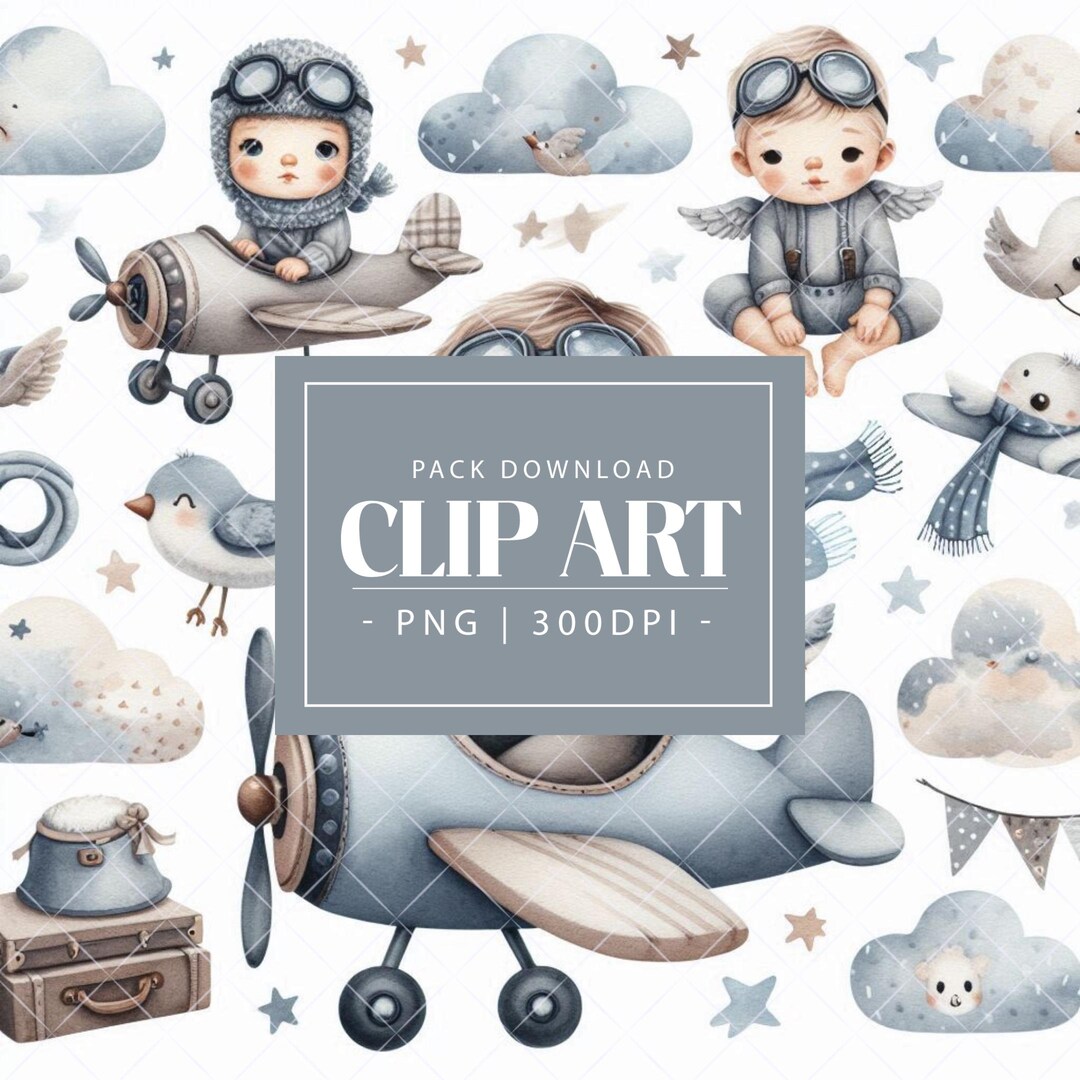 Baby Boy Airplane Clipart | Watercolor Vintage Plane PNG | Blue Nursery ...