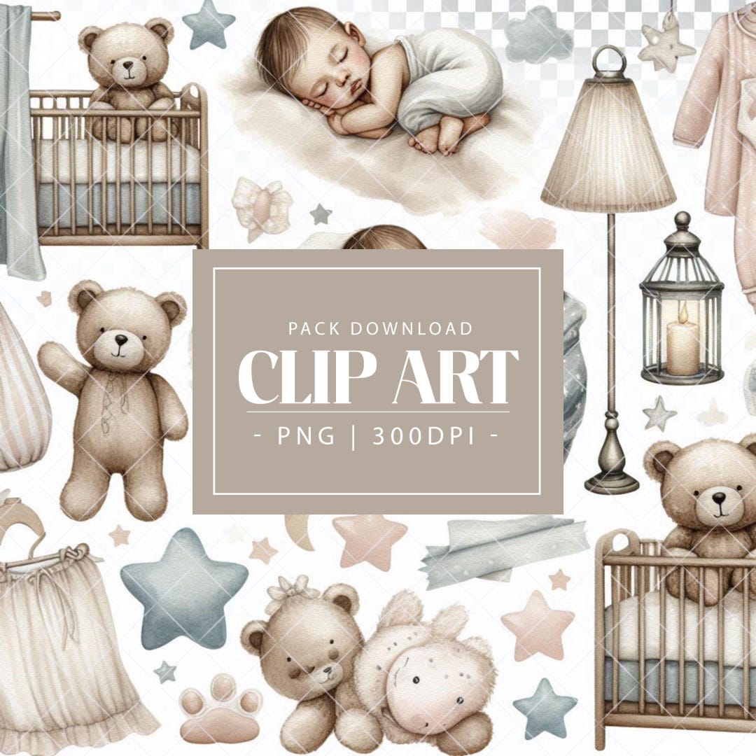 Sleeping Baby Clipart | Watercolor Nursery Bedtime PNG | Pastel Lullaby ...