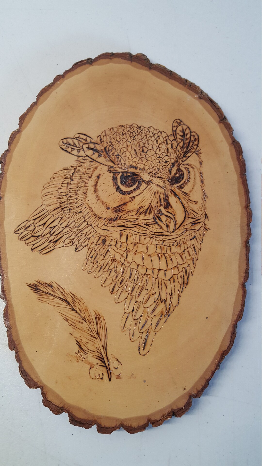 Wood Burned Owl on Pine Oval Log Cabin Wall Decor - Etsy