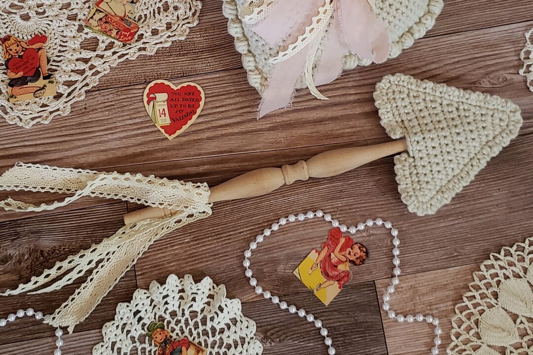Valentine Cream Arrow Cupid's Arrow Crocheted Arrow on Wood Spindle ...