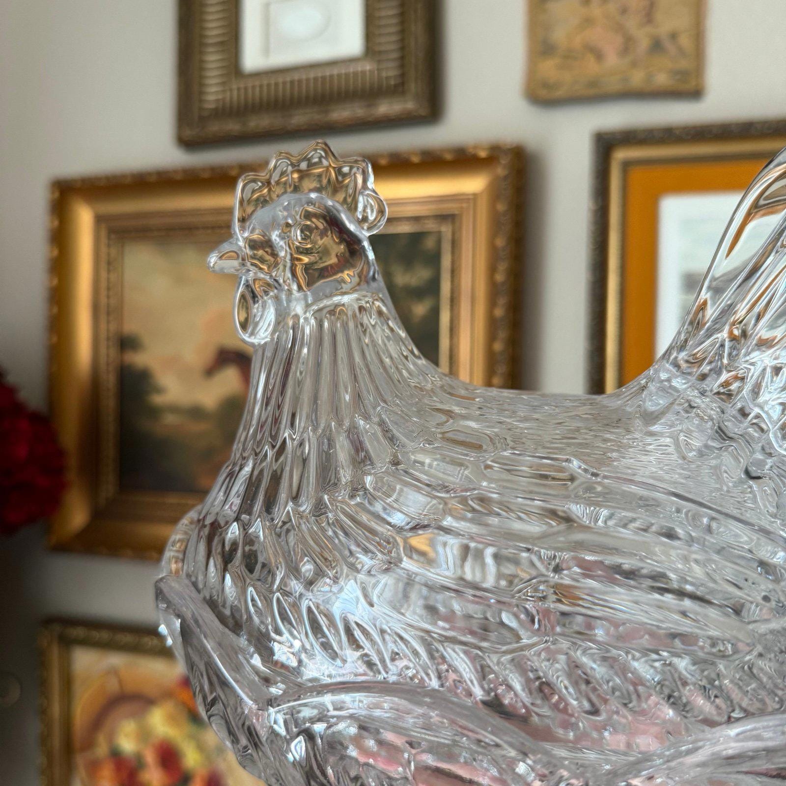 Vintage-style Clear Glass Hen on Nest Dish Chicken Covered Candy Dish ...
