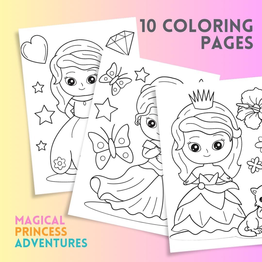 Princess Printable Coloring Pages, Magical Girls Coloring Book, Fairy ...