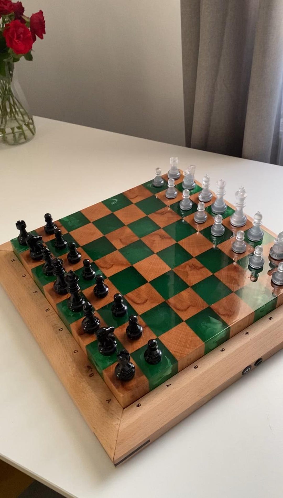 Luxury Custom Chess Set – Handmade Epoxy & Oak Board With LED Light ...
