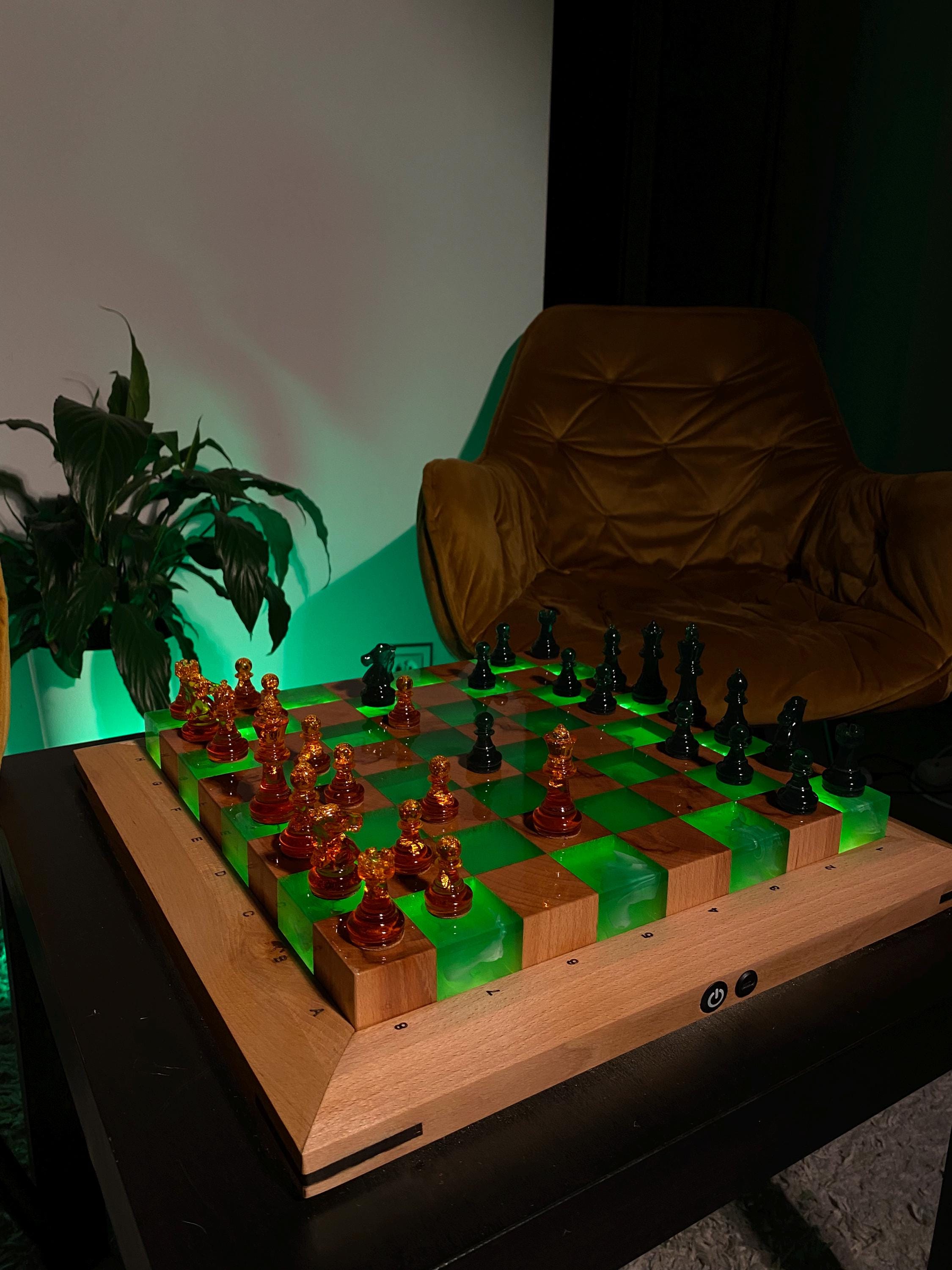 Luxury Custom Chess Set – Handmade Epoxy & Oak Board With LED Light ...