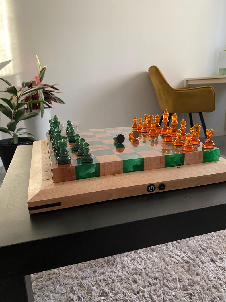 Luxury Custom Chess Set – Handmade Epoxy & Oak Board With LED Light ...