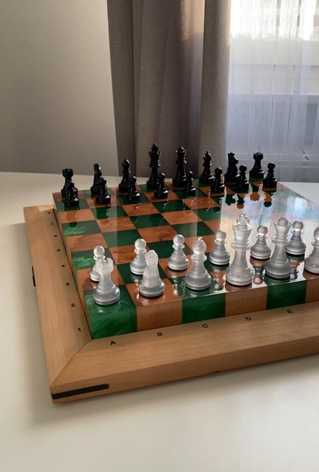 Luxury Custom Chess Set – Handmade Epoxy & Oak Board With LED Light ...