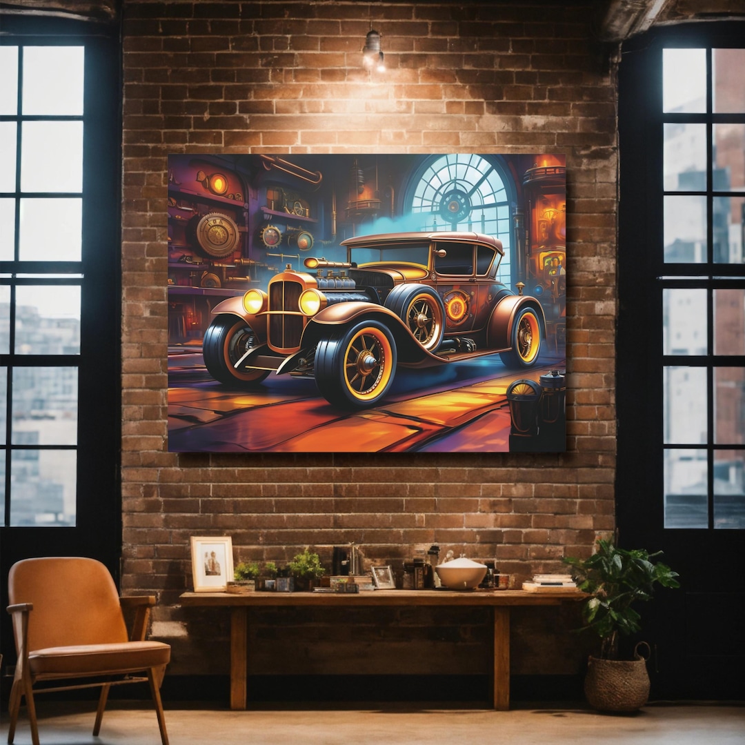 Steampunk Hot Rod Matte Canvas Print Stretched on Pine Frame Dieselpunk ...