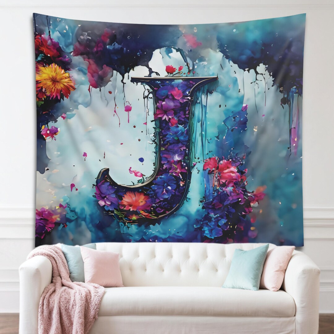 Alcohol Ink Monogram Initial J Wall Tapestry, Emblem Wall Art Decor ...