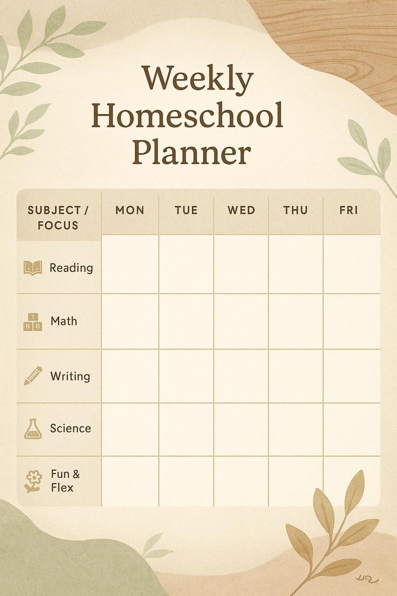 Weekly Homeschool Planner Printable | Neutral Aesthetic | Simple ...