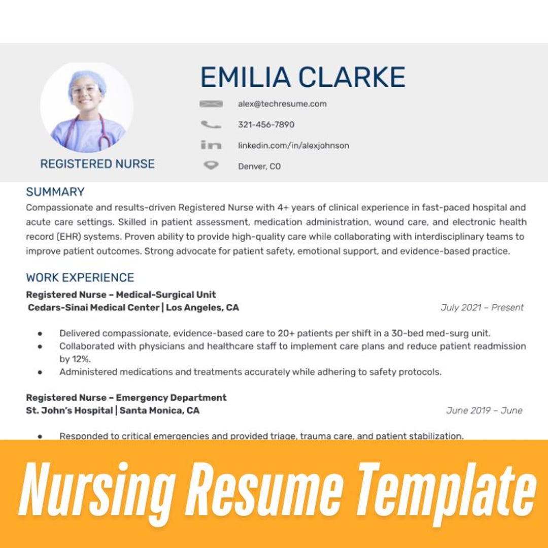 Nurse Resume Template With photo Word, Canva & Google Docs, New ...