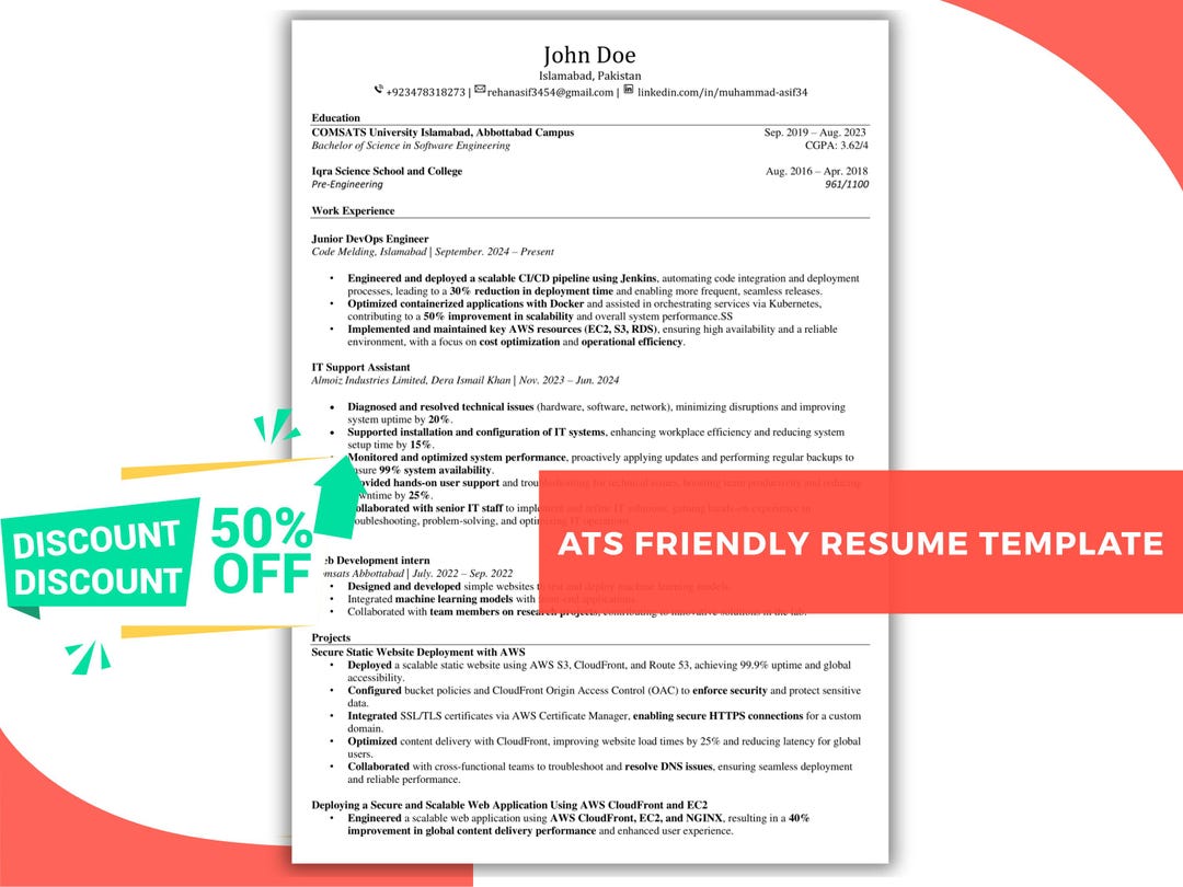 ATS Friendly Resume Template, Clean Minimalistic Resume Template Word ...