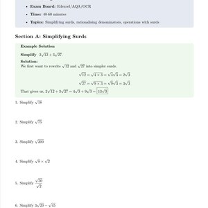 GCSE Maths Surds Revision Worksheet | Grade 7-9 - Etsy