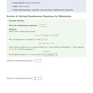 GCSE Maths Simultaneous Equations Revision Worksheet | Grade 5-9 - Etsy