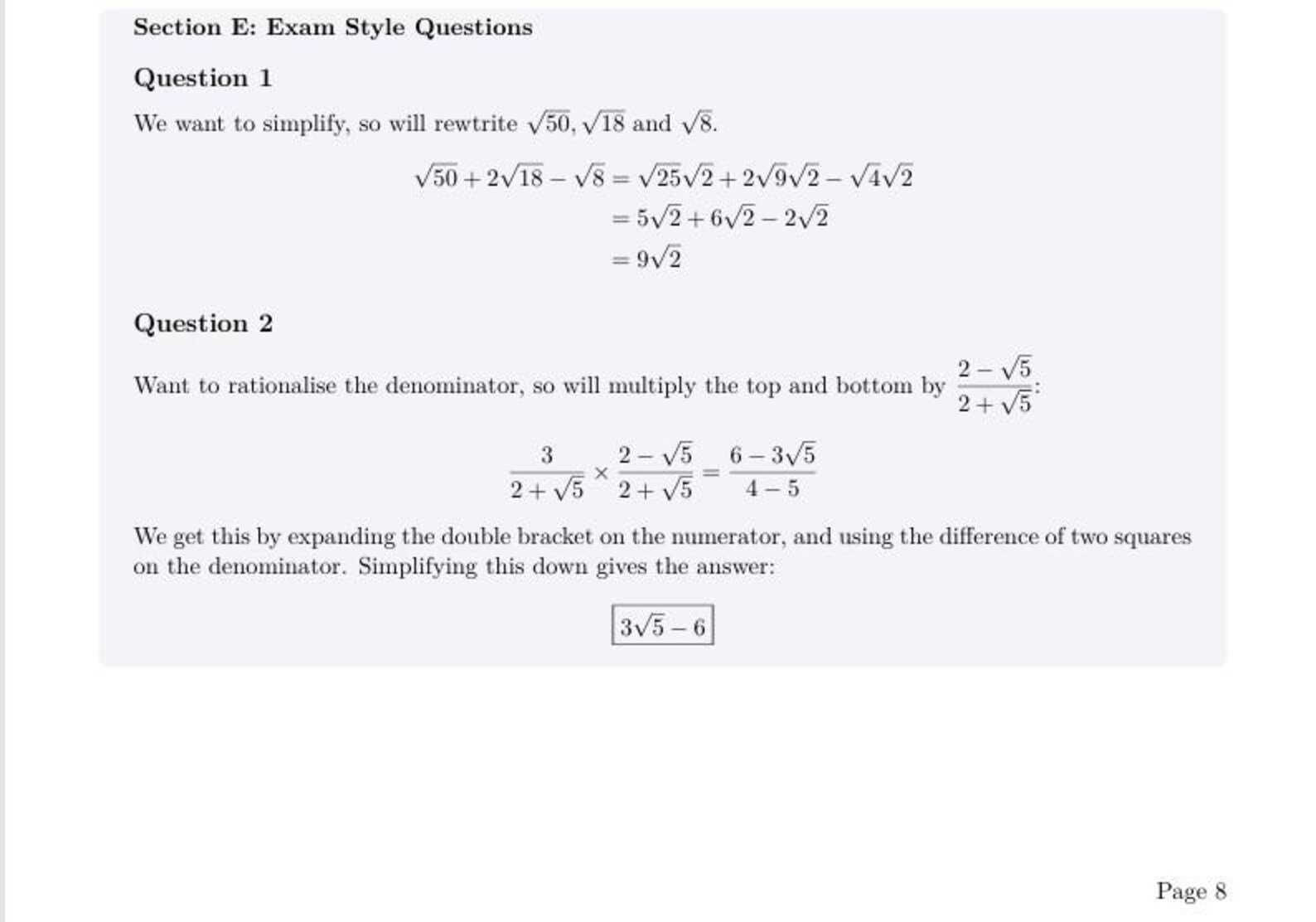 GCSE Maths Surds Revision Worksheet | Grade 7-9 - Etsy