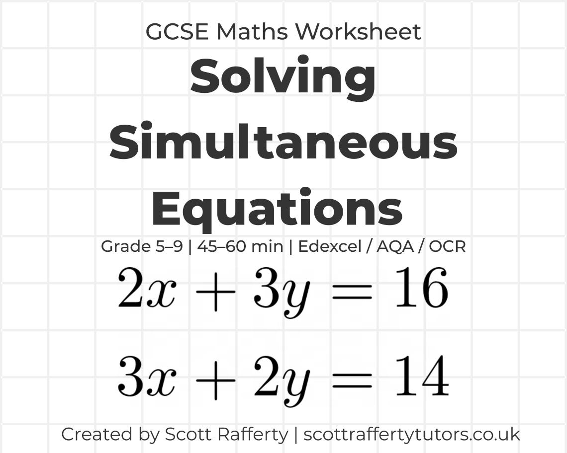 GCSE Maths Simultaneous Equations Revision Worksheet | Grade 5-9 - Etsy