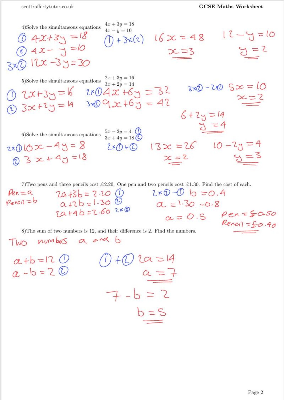 GCSE Maths Simultaneous Equations Revision Worksheet | Grade 5-9 - Etsy