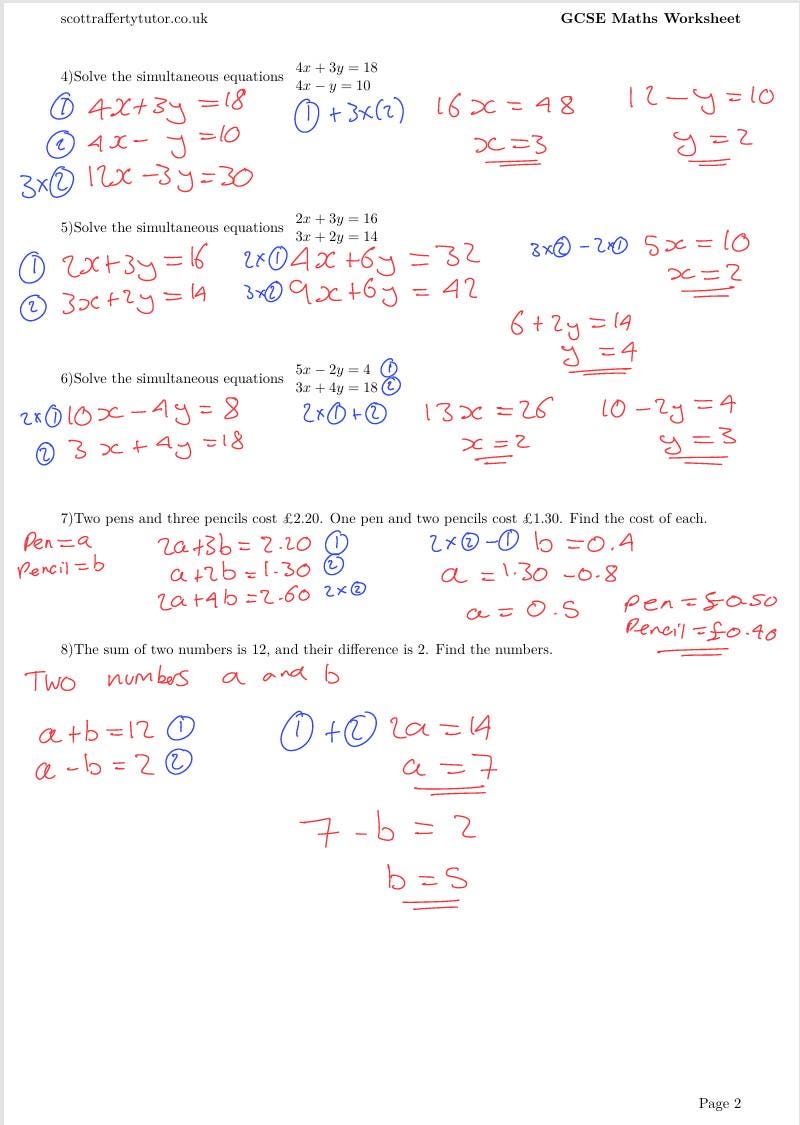 GCSE Maths Simultaneous Equations Revision Worksheet | Grade 5-9 - Etsy