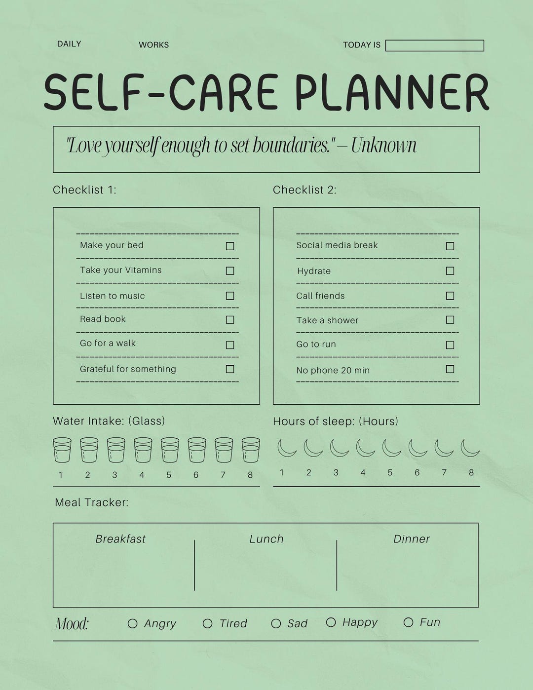 Self-care Daily Planner | Printable Wellness Journal (green) - Etsy