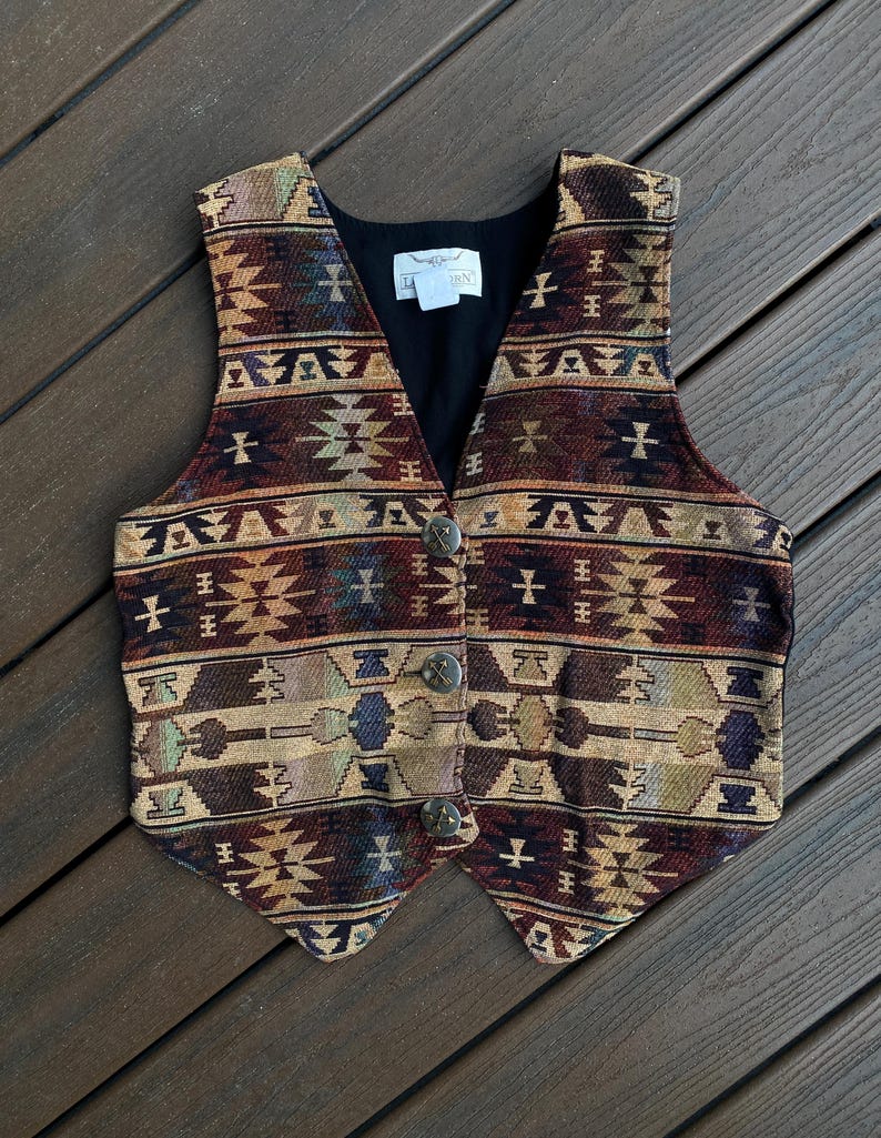 Vintage Western Twill Vest: Longhorn Aztec Southwestern Pattern, Made ...