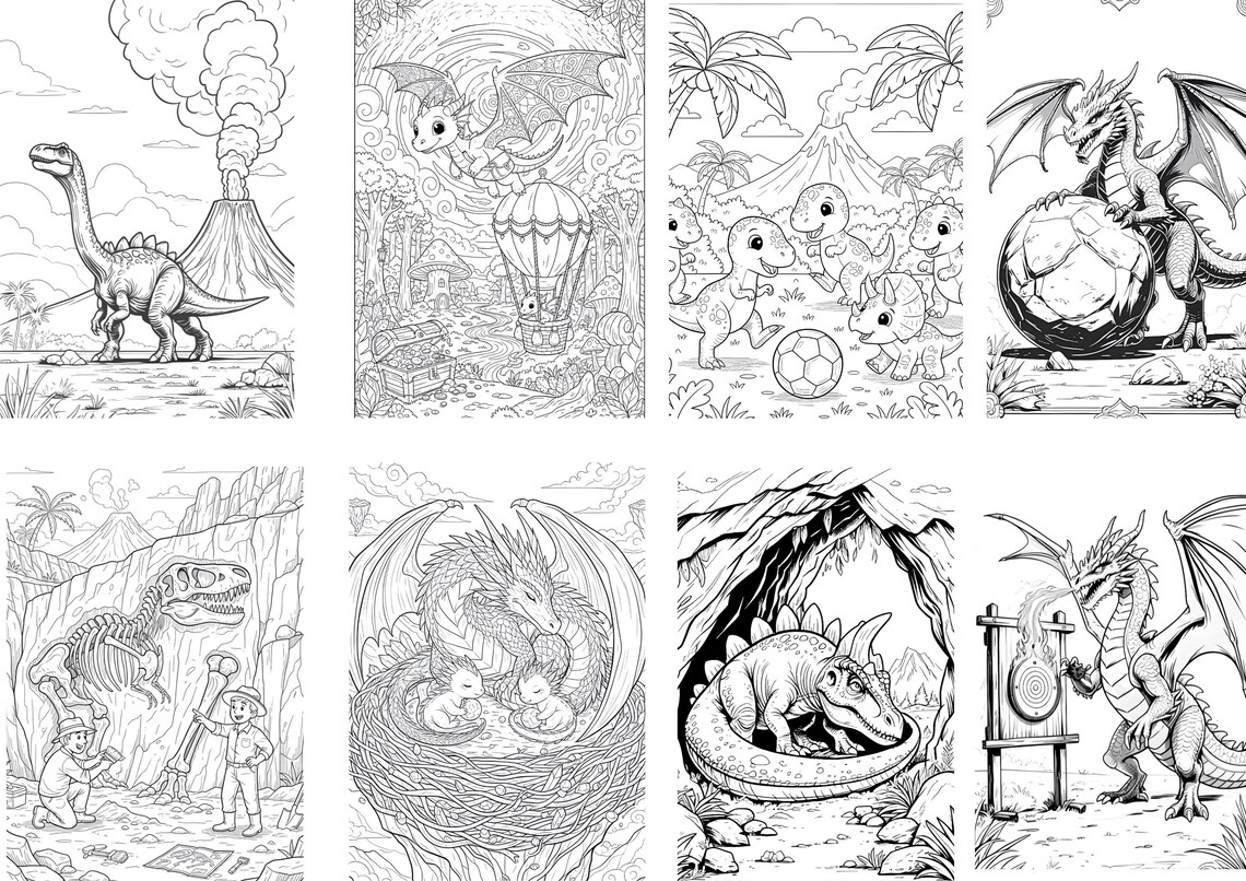 Dragon & Dinosaur Coloring Pages| 94 Kids Coloring Adventures - Etsy