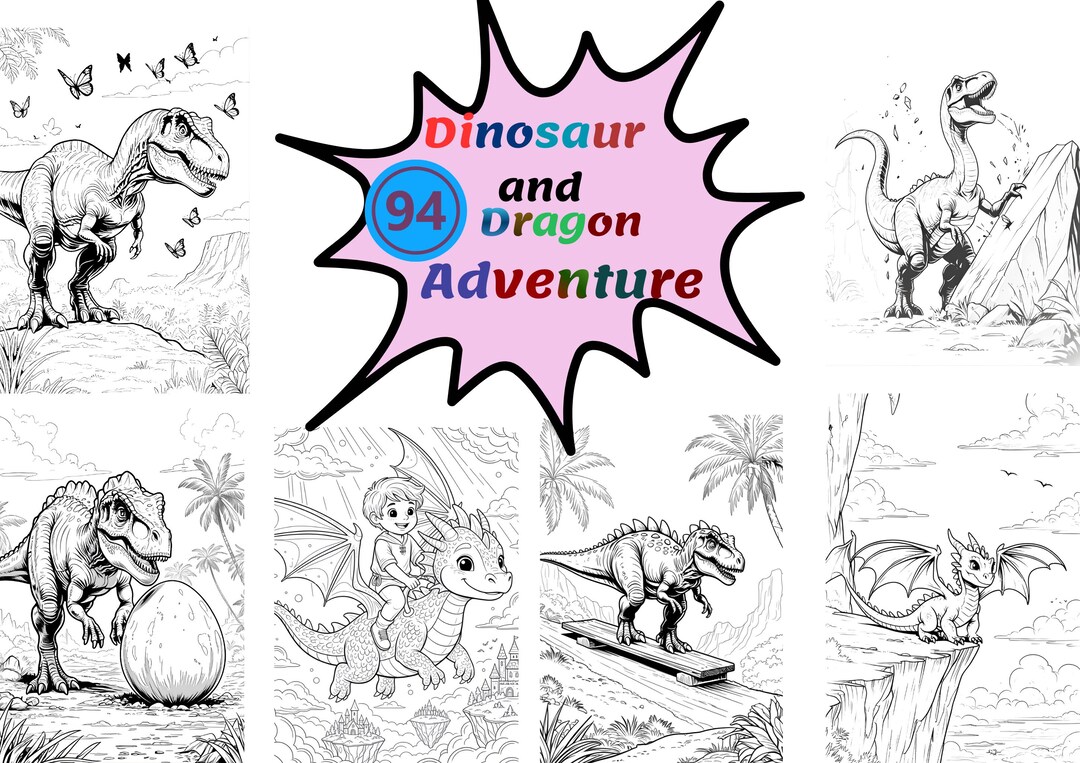 Dragon & Dinosaur Coloring Pages| 94 Kids Coloring Adventures - Etsy
