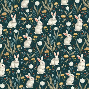 Rabbit and Floral Fabric, Cute Bunny Fabric, Sold by the Half Yard ...